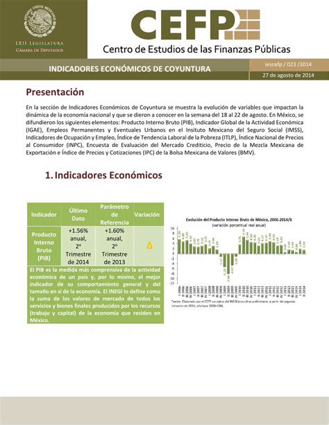PDF Presentación 1 Indicadores Económicos cefp gob mx Es un