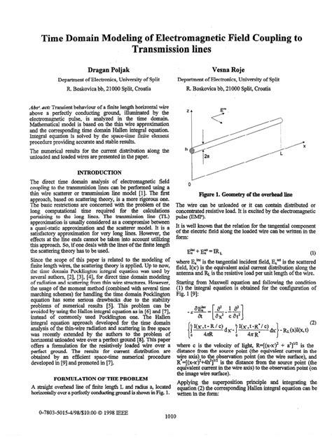 pdf time domain modeling of electromagnetic field coupling to transmission lines