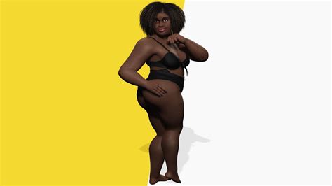 D Model Big Fat Naked African Female Cartoon Black Afro Rigged Woman