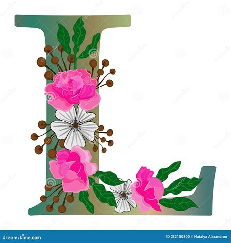 Letra L Con Flores Aisladas De Fondo Blanco Ilustración del Vector
