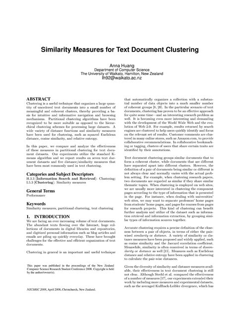 similarity measures for text document clustering ac abstract clustering is a useful technique