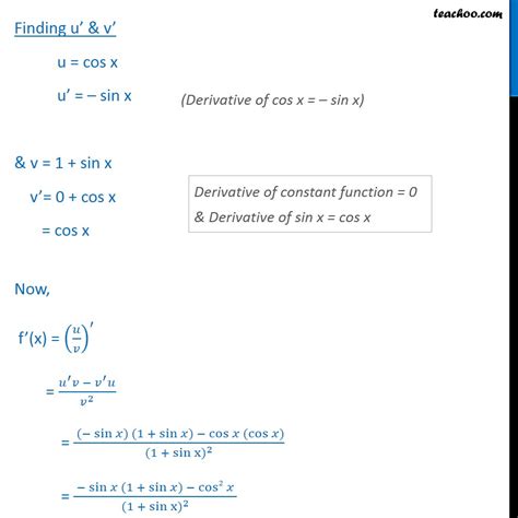 misc 16 find derivative cos x 1 sin x class 11 miscellaneou