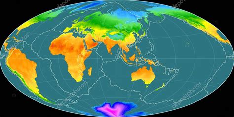 Mapa del mundo en la proyección de Aitoff centrado en la longitud 90