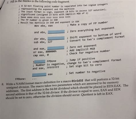 solved fill in the blanks in the following code fragment
