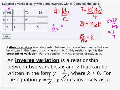 complete a table using combined variation direct and inverse youtube