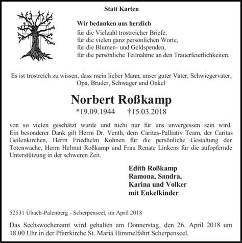 Traueranzeigen von Norbert Roßkamp Aachen gedenkt