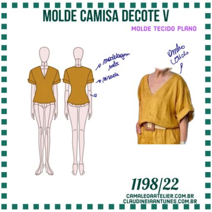 Molde Camisa Decote V 1198 22 CAMALEOA ATELIER DE COSTURA