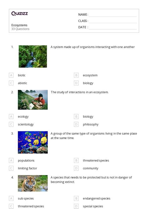 Ecosystems Worksheets On Quizizz Free Printable