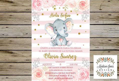 Es Niña Invitación de Baby Shower en Español GIRL Elefante Etsy