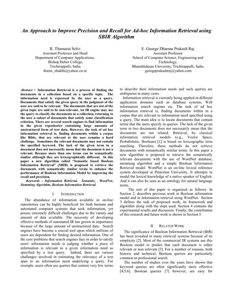 pdf an approach to improve precision and recall for ad hoc information retrieval using sbir
