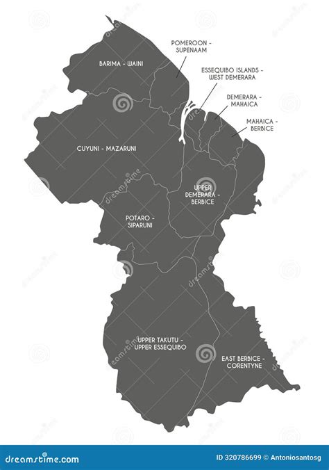 Mapa Vectorial De Guyana Con Regiones Y Divisiones Administrativas