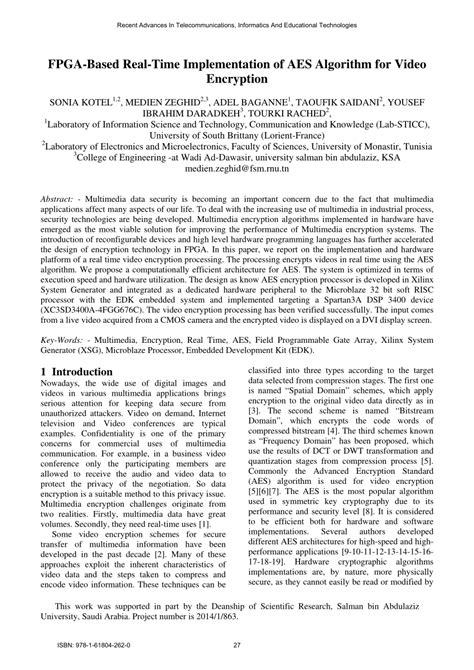pdf fpga based real time implementation of aes algorithm for video encryption