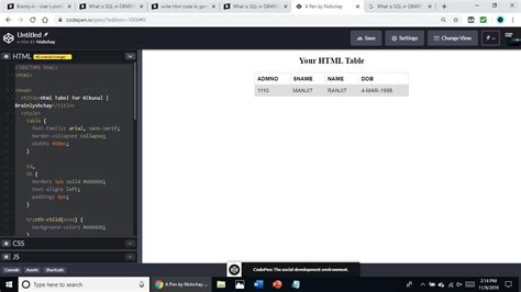 write html code to generate the following output