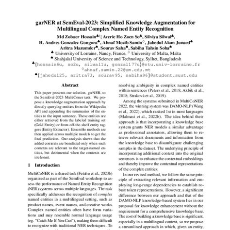 garner at semeval 2023 simplified knowledge augmentation for multilingual complex named entity