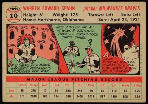 Lot Detail 1956 Warren Spahn Milwaukee Braves Topps 10 White Back