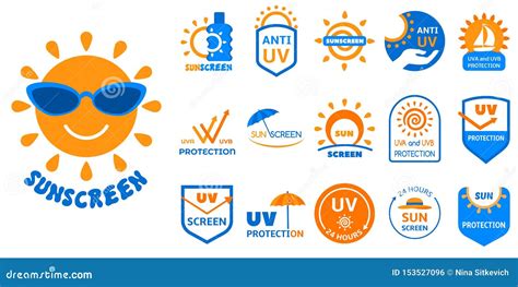 Sistema Del Logotipo De La Protecci n Solar Estilo Plano Ilustración