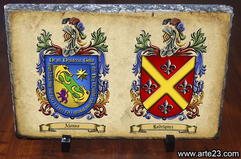 Pizarra Con Escudos De Apellidos Sobre Mesa
