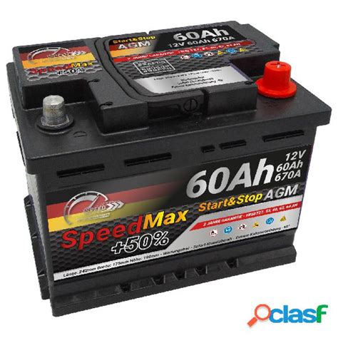 Batteria Auto Speed Max 60ah Agm 670a Start Stop In Italia Clasf Motori