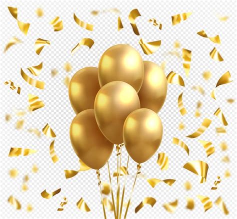 Premium Vector Yellow Gold Balloons And Golden Star Confetti Vector
