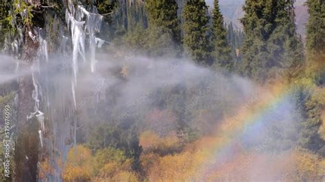 Stunningly Beautiful Rainbow In The Mountains During The Golden Autumn