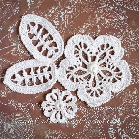 Irish Crochet Flower Leaf PATTERN Applique Flower Leaf Lace Motifs