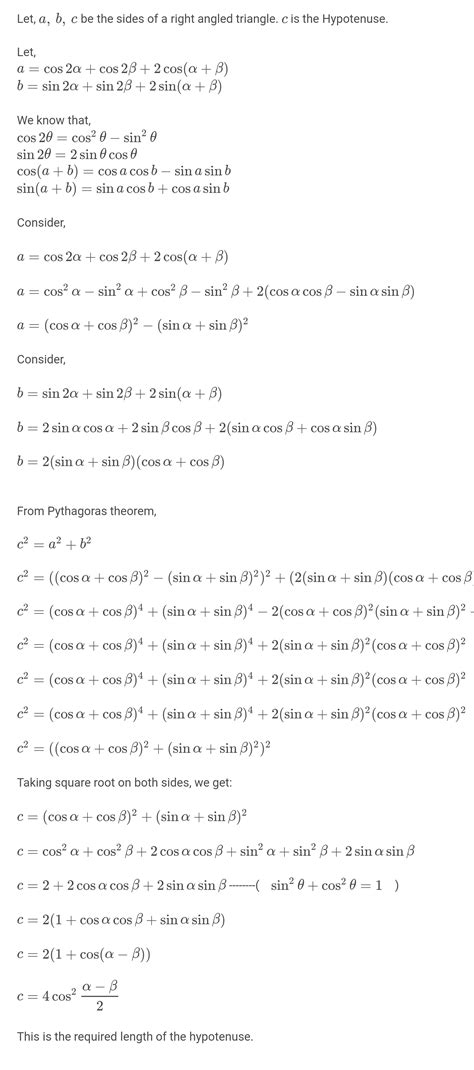 19 If The Sides Of A Right Angled Triangle Are Cos 2 Alpha Cos