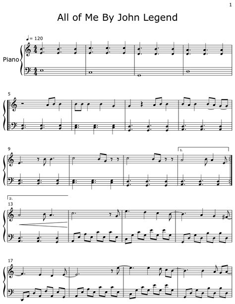 All Of Me By John Legend Sheet Music For Piano