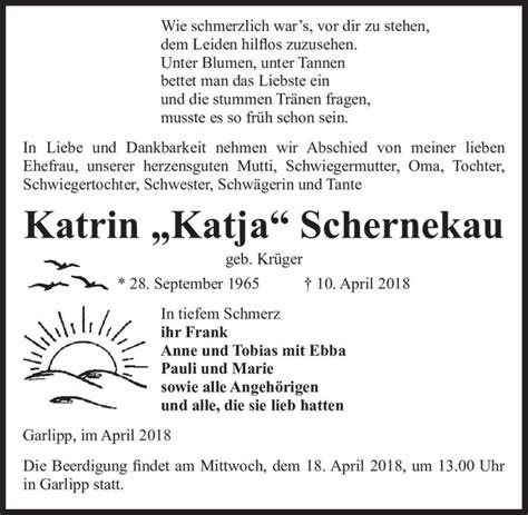 Traueranzeigen von Katrin Katja Schernekau geb Krüger