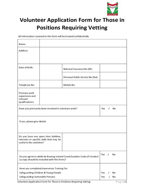 Fillable Online Volunteer Application Form For Those In Positions