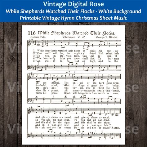 While Shepherds Watched Their Flocks White Background Printable Vintage