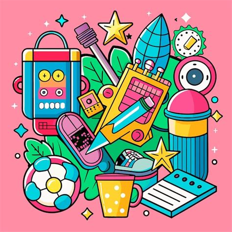 Un Dibujante De Dibujos Animados De Colores Objetos Cliparts Vector