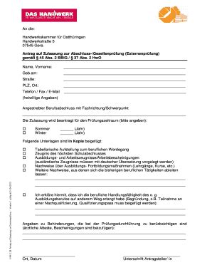 Ausfüllbar Online hwk gera Antrag auf Zulassung zur Abschluss