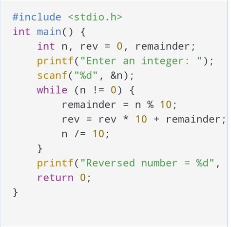 program in c c to display the reverse of a number wit
