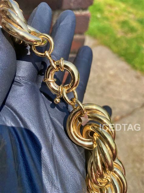 K Gold Plated Mm Hip Hop Retro Dookie Hollow Chunky Rope Chain