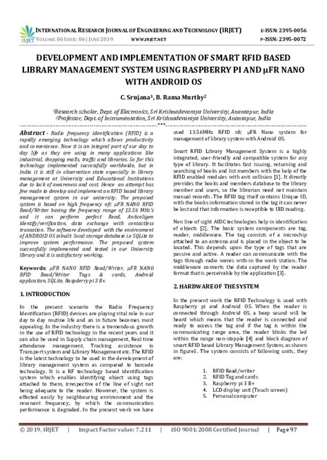 pdf irjet development and implementation of smart rfid based library management system using