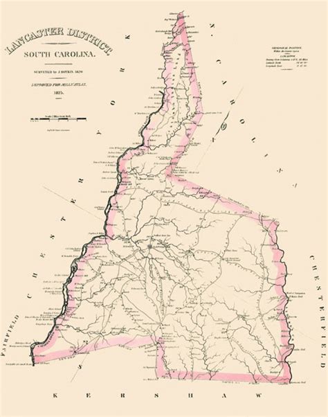 1825 Map Of Lancaster District South Carolina