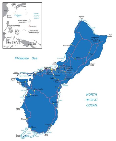 Mapa Político Altamente Detallado De La Isla De Guam Ilustración del