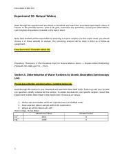 Experiment 10 Docx Penn State CHEM 113 Experiment 10 Natural Waters