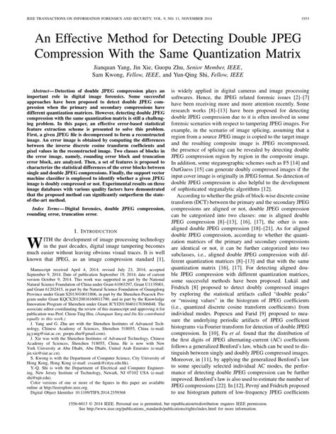 pdf detecting non aligned double jpeg compression based on refined intensity difference and