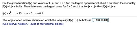 solved for the given function f x and values of l c and