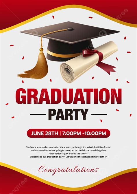 Graduation Party Invitation Red Celebration Graduation Template Vector