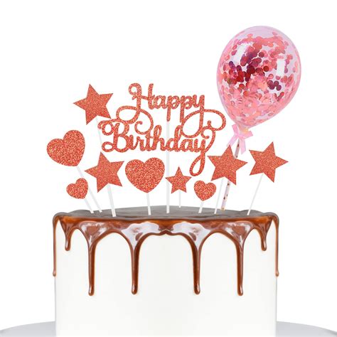Buy Cake Topper Rose Gold Happy Birthday Cake Topper Balloon Cake