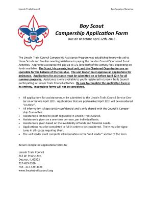 Fillable Online Lincolntrailscouncil Campership Application Form
