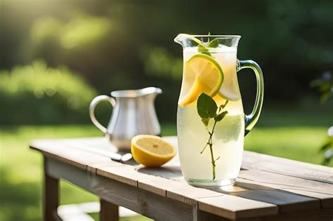 Premium Photo A Pitcher Of Lemonade With A Lemon On The Side