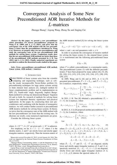 pdf convergence analysis of some new preconditioned aor iterative methods for l matrices