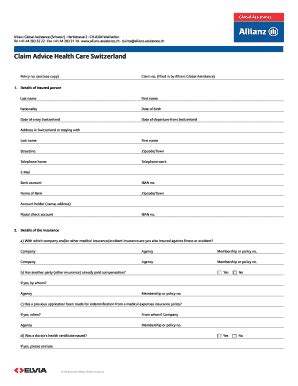 Allianz Global Assistance Claims Fill Online Printable Fillable