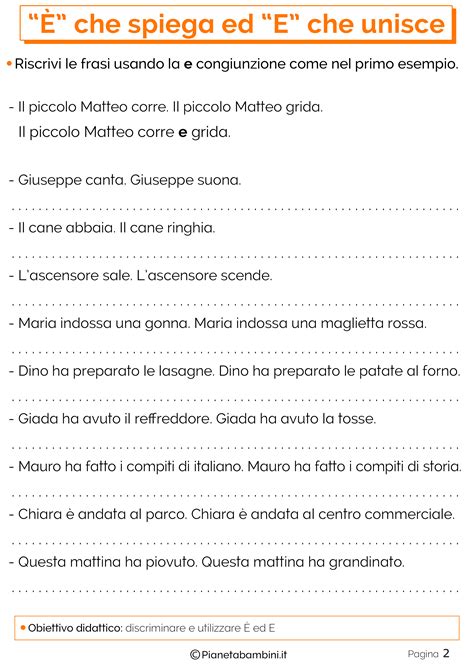 È che Spiega E che Unisce Esercizi per la Scuola Primaria