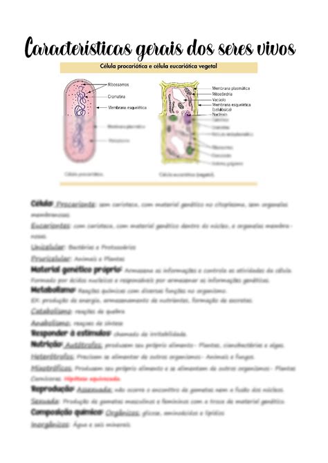 SOLUTION Caracteristicas Gerais Dos Seres Vivos Studypool