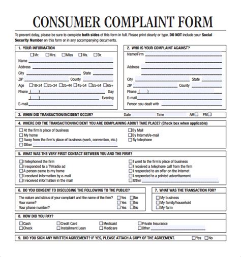 FREE 7 Sample Consumer Complaint Forms In PDF MS Word