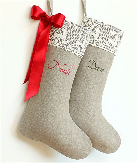 Personalized Christmas Stocking Linen Burlap Embroidered Name Etsy UK